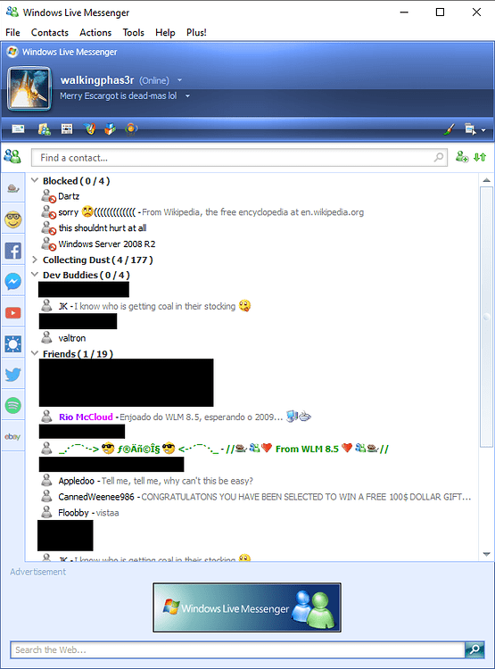 Windows Live Messenger 2011,2012 - Escargot MSN Server - MessengerGeek