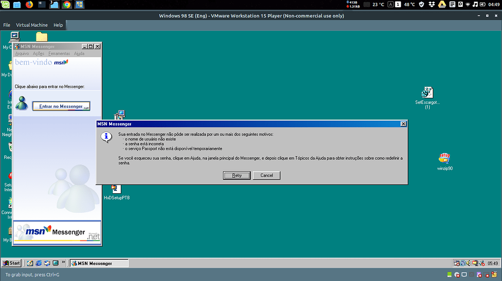 Can't sign in to MSN Messenger 5.0.0537 in Windows 98 SE using VMware ...