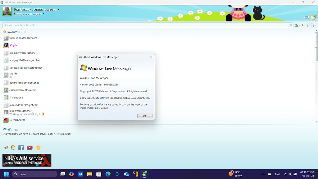 Windows Live Messenger 2009 build 8089 works in 2025! - Escargot MSN ...